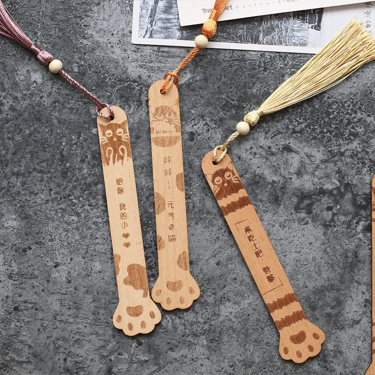 1pcs-Cute-cute-cat-claws-green-wooden-bookmarks-Student-reading-record ...