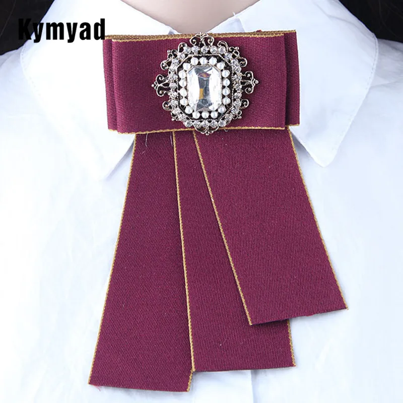 Kymyad Bow Crystal Women Brooches Pins Fabric Bowknot Tie Vintage