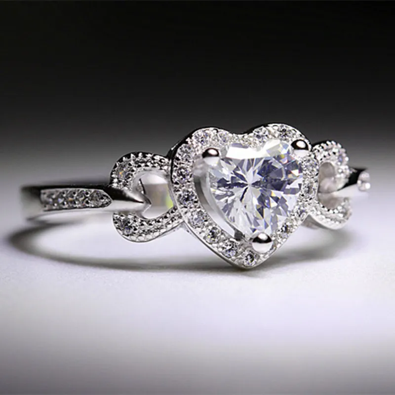 Stylish heart shaped ring, women's 8mm Cubic Zircon ring sterling ...
