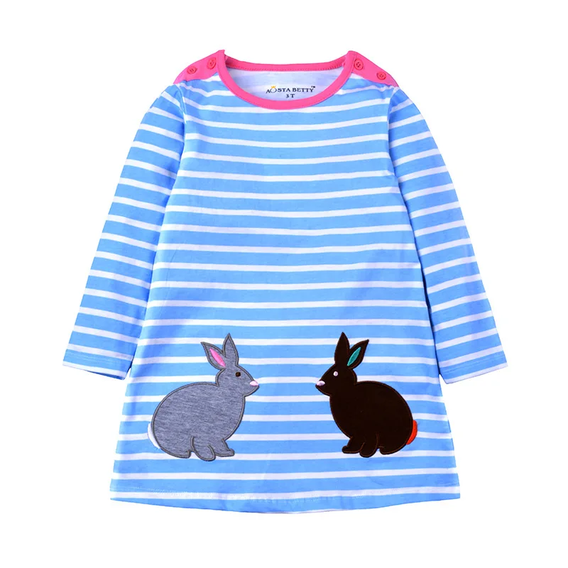 Girl Dress Children's Clothing Striped Blue O neck Long Sleeve 100% ...