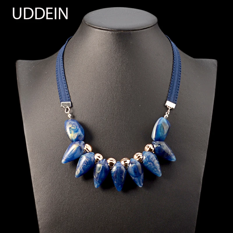 Uddein Vintage Maxi Necklace Rope Chunky Chain Blue Gem Plastic Pendant ...