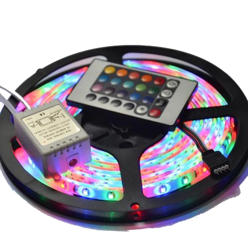 5M 3528 LED Strip Waterproof 60 LEDs/M DC 12V 15W RGB Strip + 24 Key ...