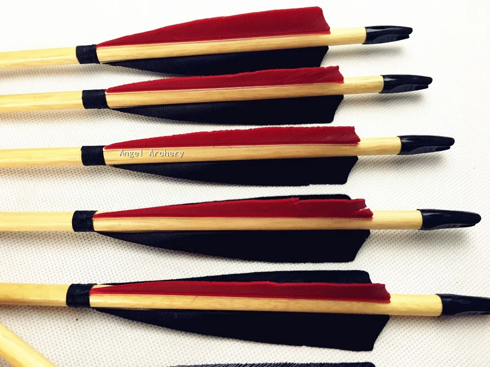 12PK Red&Black Feathers Traditional Handmade Hunting Wooden Arrows ...