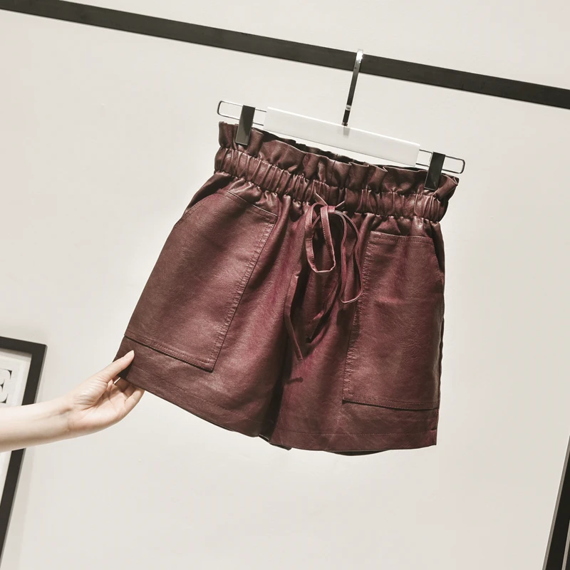 2018 Spring New Arrival Korean Style Leather Shorts High Waisted Loose