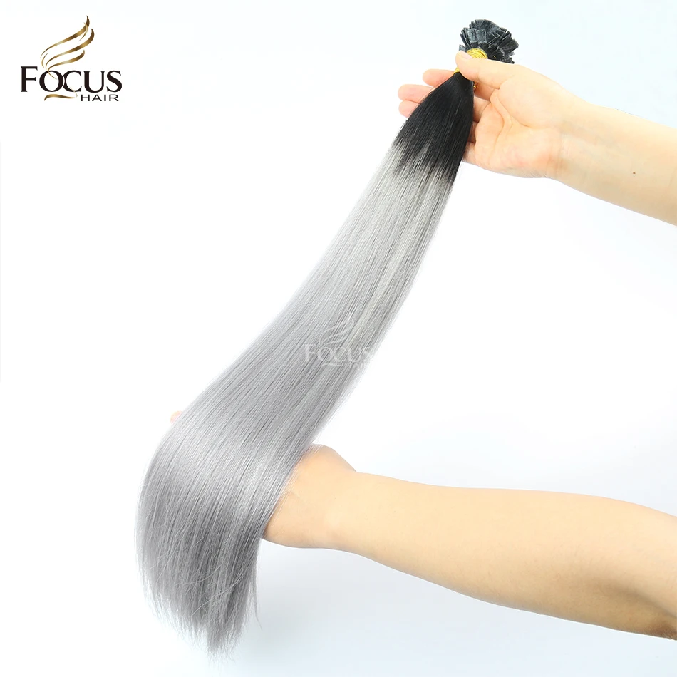 Ombre 1b Silver Grey Pre Bonded Keratin Hair Extension Flat Tip Fushion
