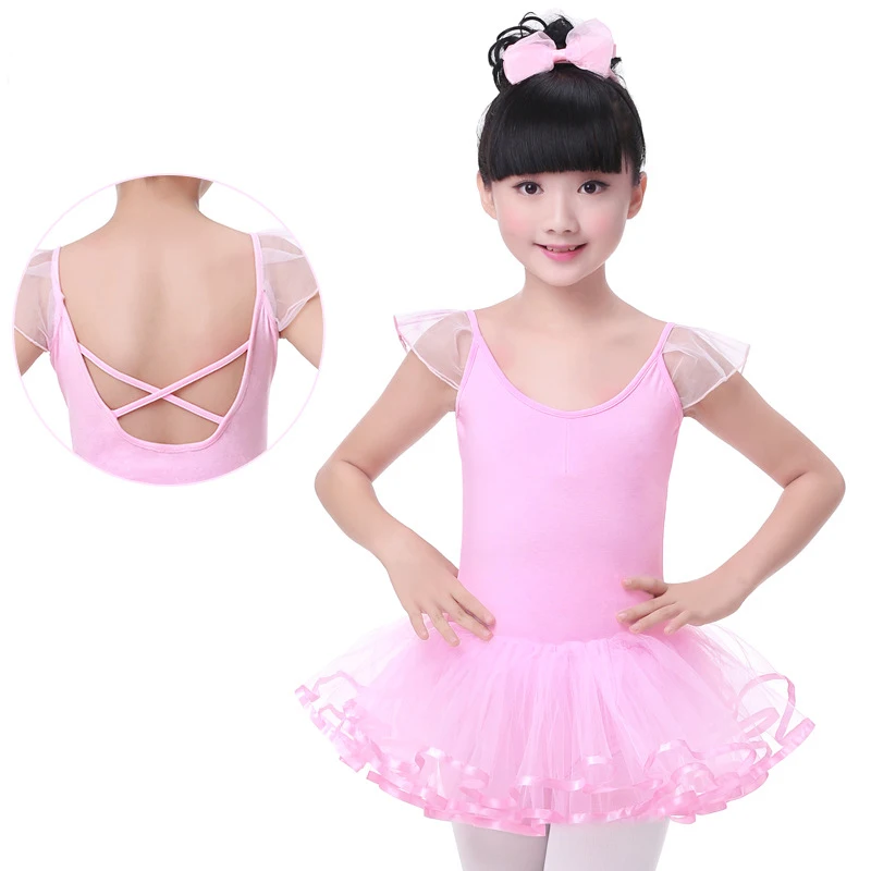Pink Cotton Ballet Dress Kids Short Sleeve Ballet Dance Costume Girls ...