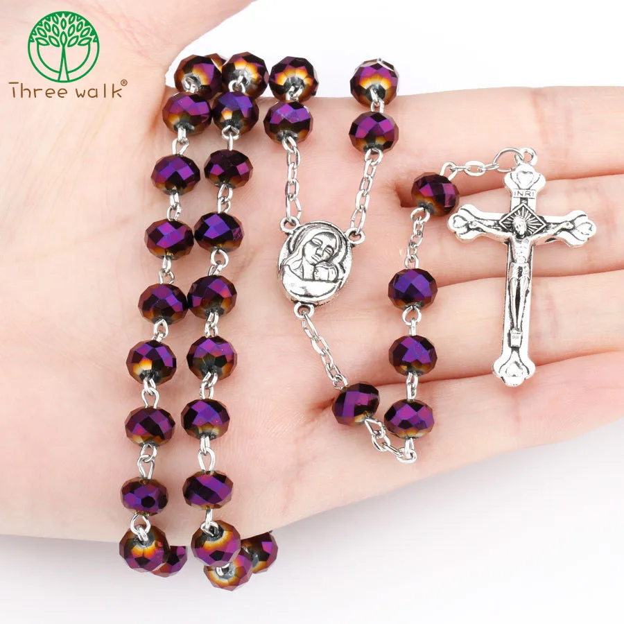 5pcs Crystal Beads Catholic Rosary Necklace Virgin Holy Land Holy Baby ...