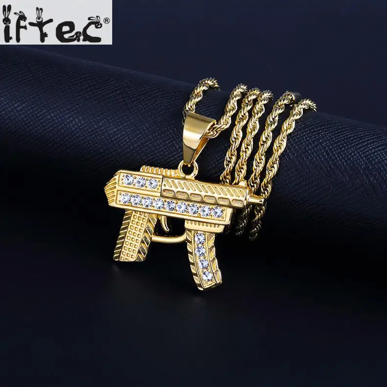 New-Gold-Chain-Pistol-Pendant-Necklaces-Submachine-Gun-Pendant-Chain ...