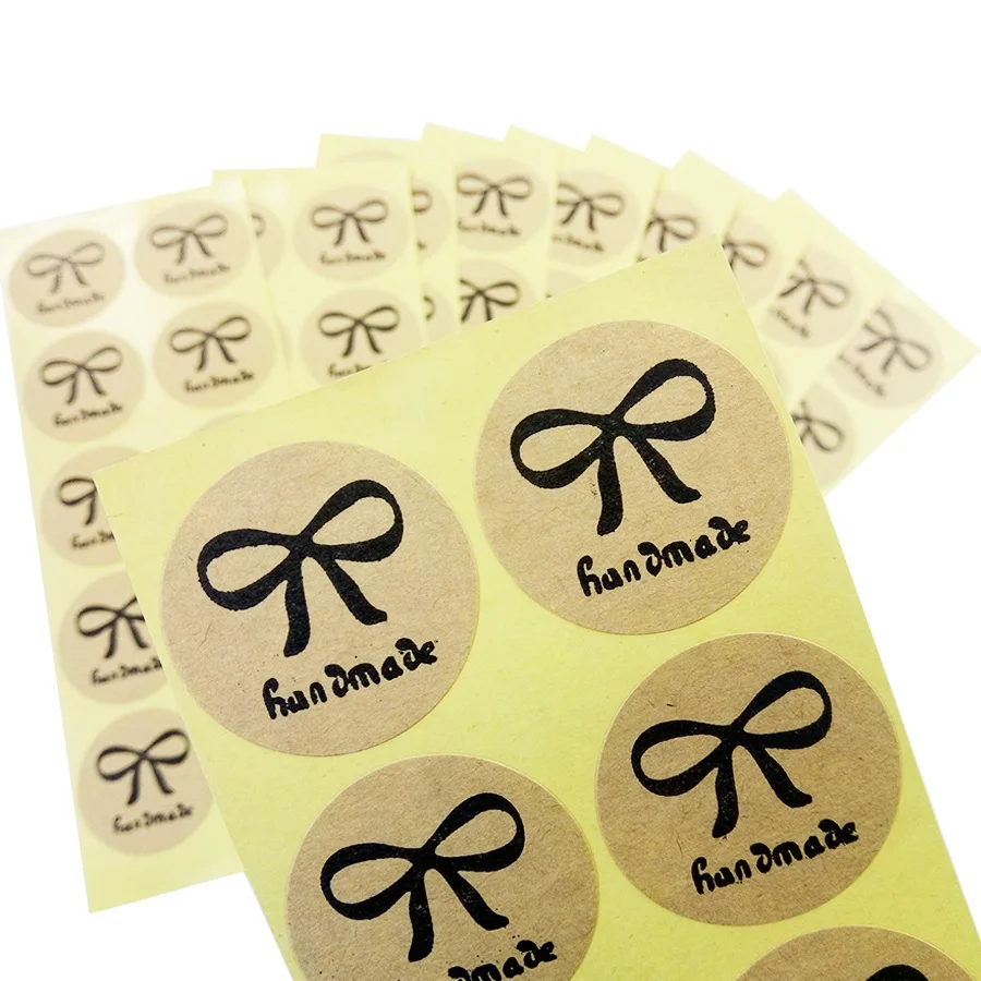100 Pcs/lot New Vintage Round Handmade With Bow Design Kraft Paper Seal ...