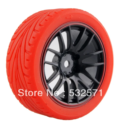 4pcs Wheels Tires Black Plastic Rims Red Rubber Tyre For 1:10 On Road ...