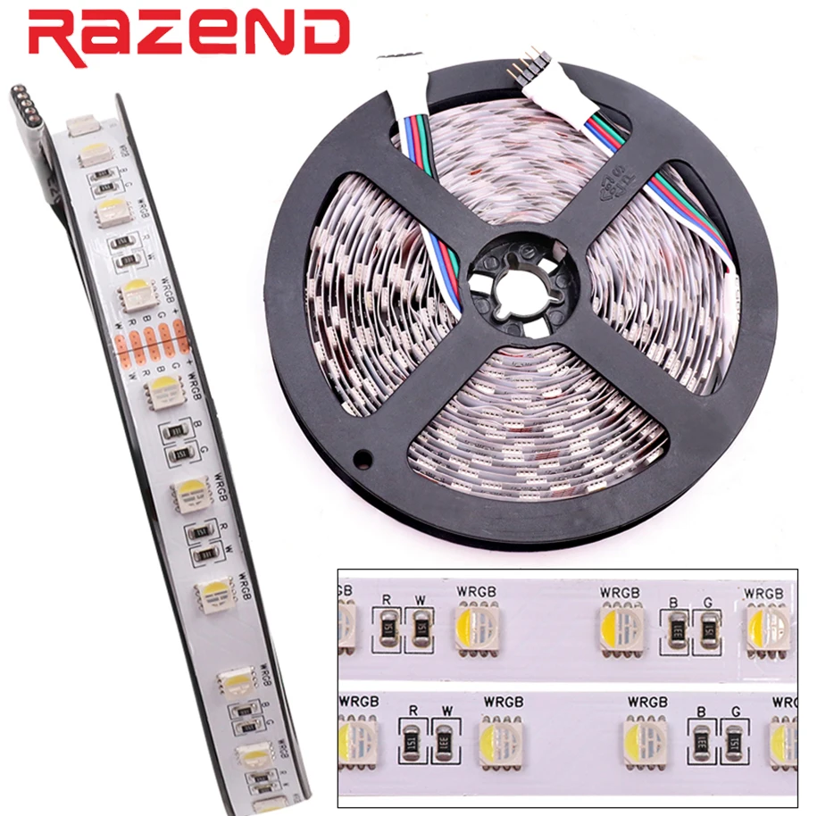 RGB-White-LED-strip-DC24V-DC12V-4-colors-in-1-5050-smd-60LED-m-5m ...