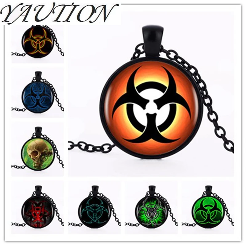 YAUTION Biohazard Logo Pendant Necklace Charm Vintage Round Black Chain ...
