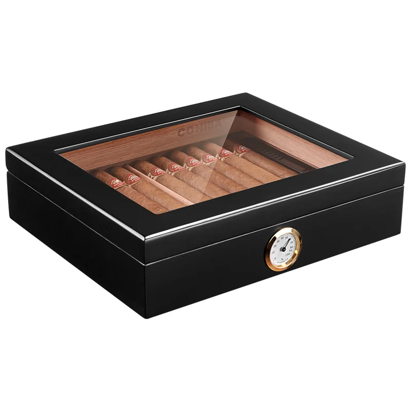 Brown Portable Cedar Cigar Humidor Set with Humidifier and Hygrometer ...