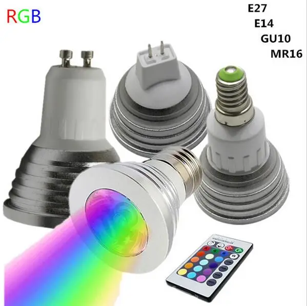 Bombilla LED RGB GU10 E14 E27 B22 de 3W, lámpara de punto regulable con ...
