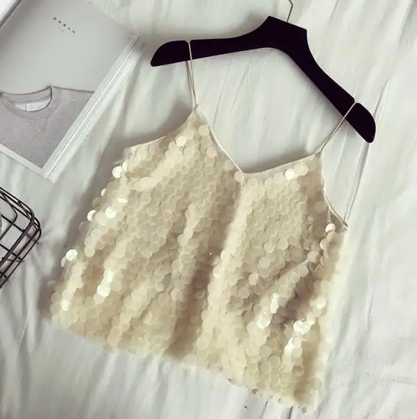 Модная женская майка с блестками новинка летняя сексуальная майка с V образным вырезом на