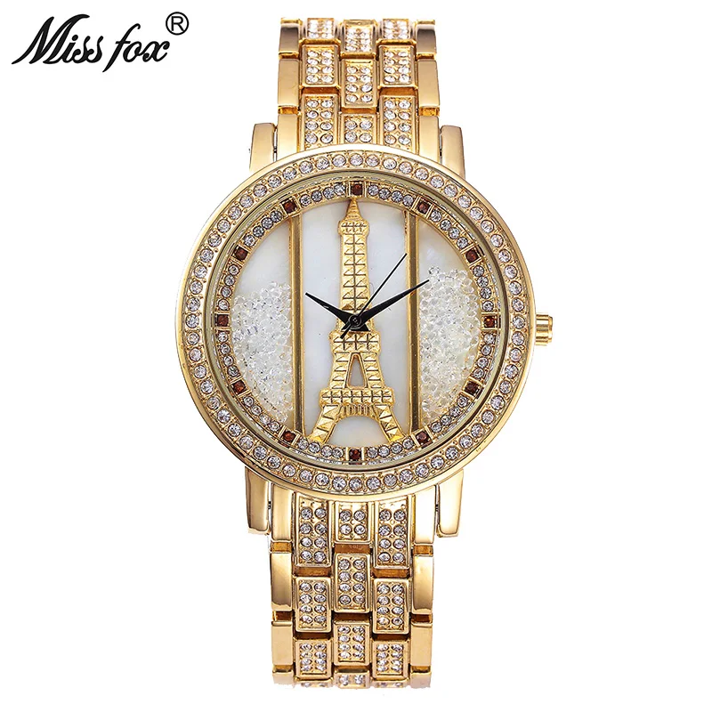 Miss Fox Eiffel Tower Watch Women Rhinestone Crystal Clock Hour Gold ...
