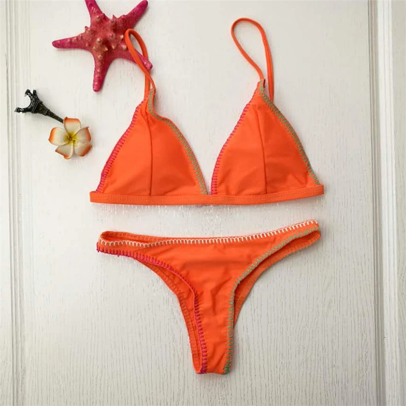 Jinyite Swimsuit Thong Bikini Set Orangle Line Edge Bra Womens