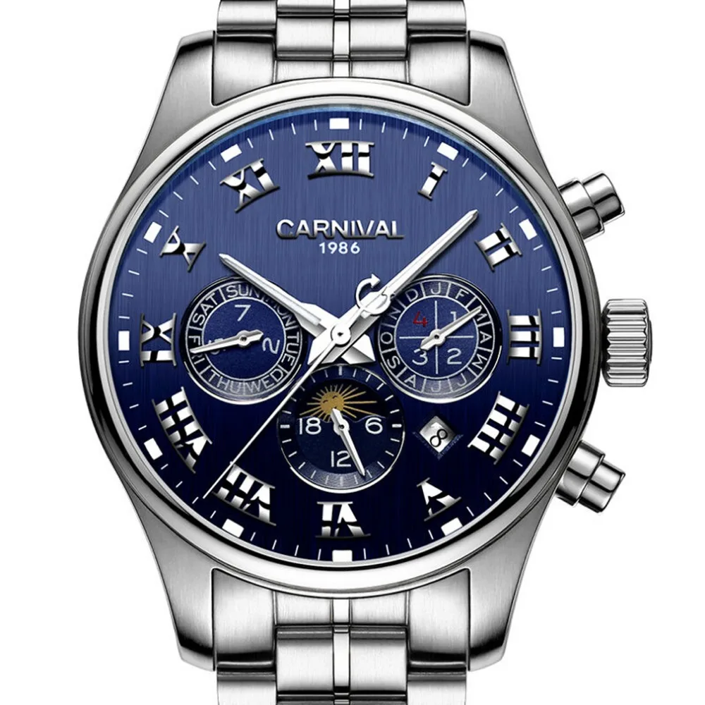 Carnival Mens Multifunction Dial Steel Watchband Automatic Self-wind ...