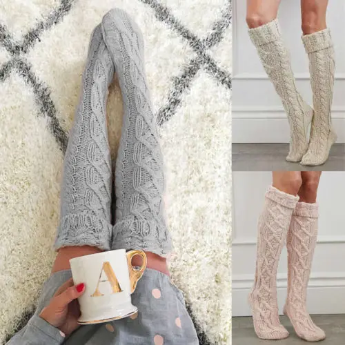Womens Winter Cable Knit Over Knee Long Boot Thigh High Warm Socks In Stockings From Underwear