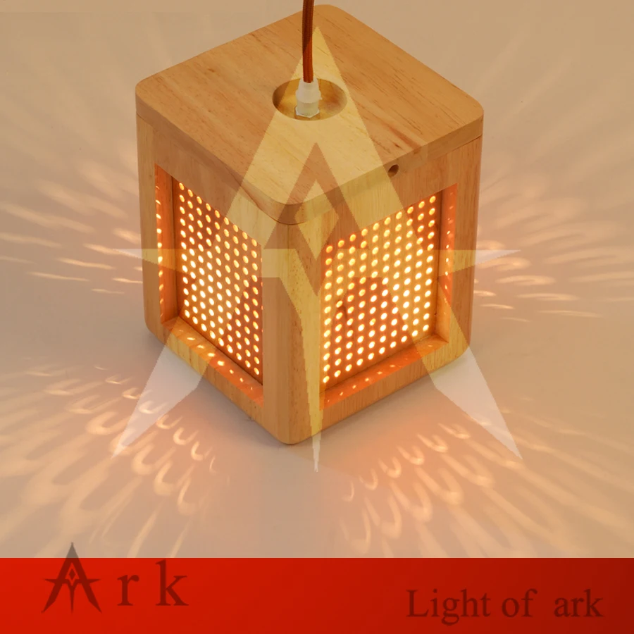 ark light Handmade Wood CUBE led pendant lamp foyer dining room ...