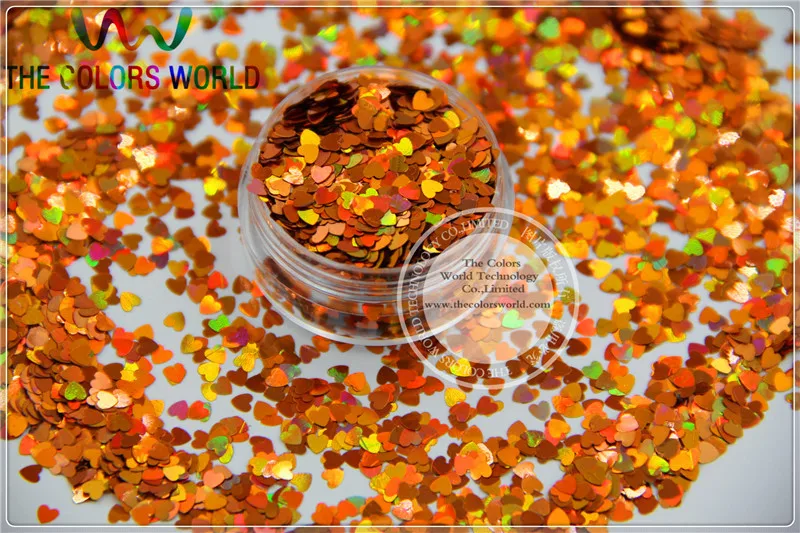 Tca401 크기 3 Mm 레이저 홀로그램 네일 아트 및 Diy 용품 용 구리 색상 반짝이 스팽글 하트 모양 스팽글 1 팩