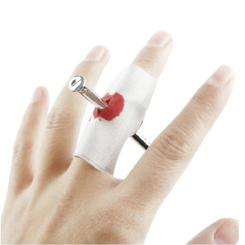 1PC Bloody Nail Pierce Through Finger Bandage Gag Toys Prank Halloween ...