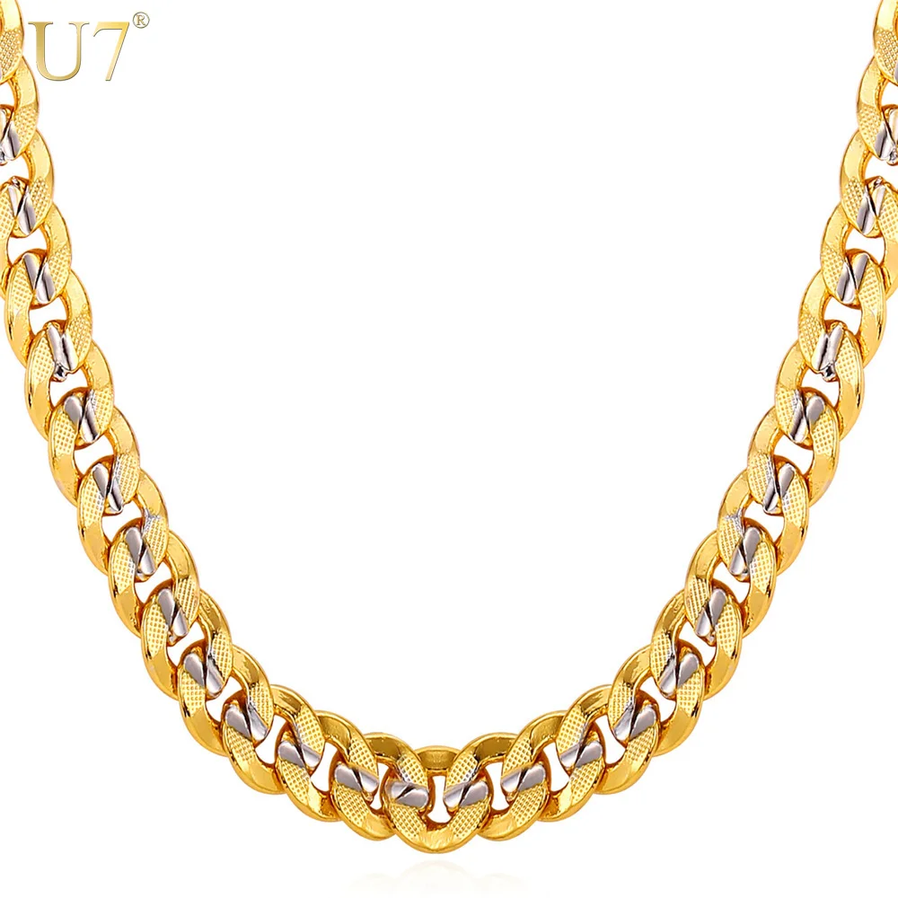 U7 Men Unisex Two-tone Jewelry 9mm Wide Platinum & Gold Plated Cuban ...