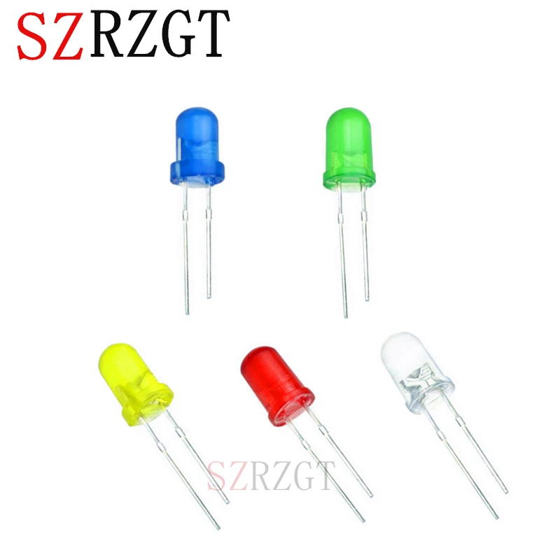 F5 Led 5 개 값 x20pcs = 100 개 빨강/녹색/파랑/백색/황색 울트라 브라이트 5mm 원형 LED 다이오드|라이트 ...
