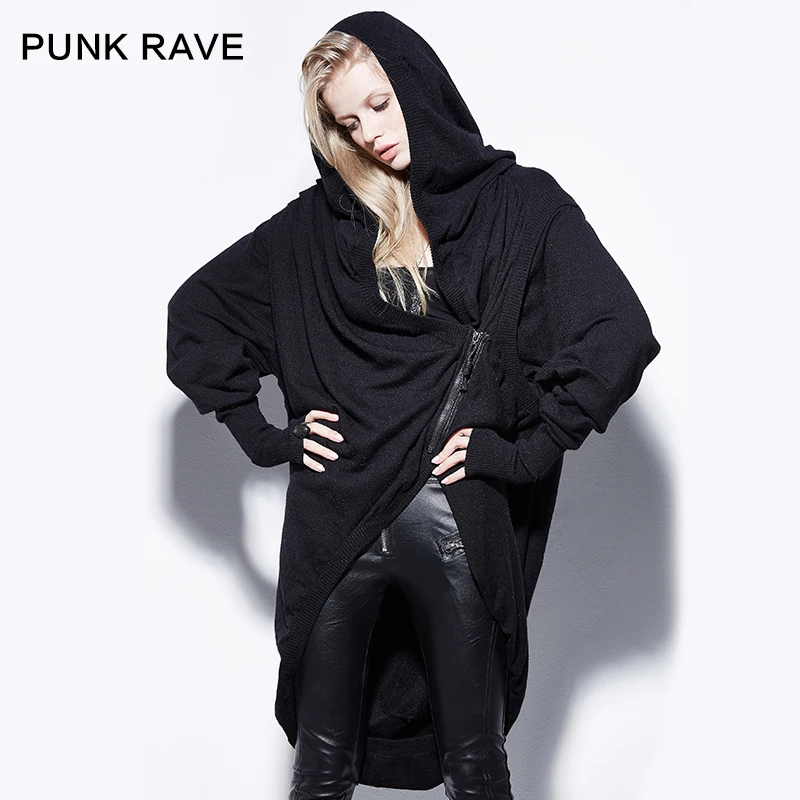 Punk Rave Autumn Punk Personality fashion Asymmetrical black shirt top ...