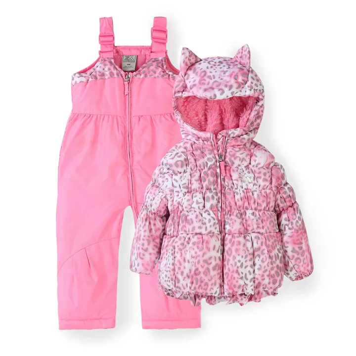 Baby Girls Winter thickening 2 Piece Leopard Print Snowsuit Cotton ...