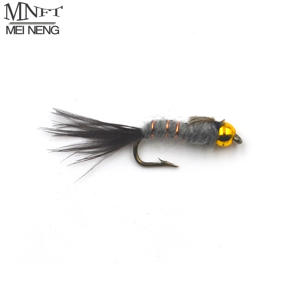MNFT 10PCS 12# Golden Bead head Grey Hare's Ear Black Tail Nymph Fly ...