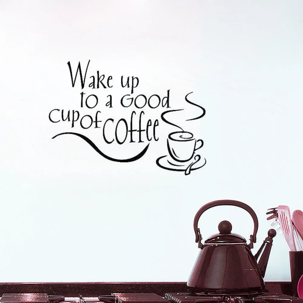 Quote Deacl Wake Up To A Good Coffee Wall Decals For Cafe Cup Dining ...