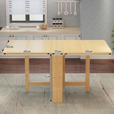 Pine folding table small apartment simple modern folding rectangular ...