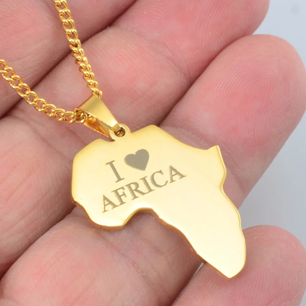 Anniyo-Gold-Color-I-LOVE-AFRICA-Map-Pendant-Chain-Necklaces-for-Women ...