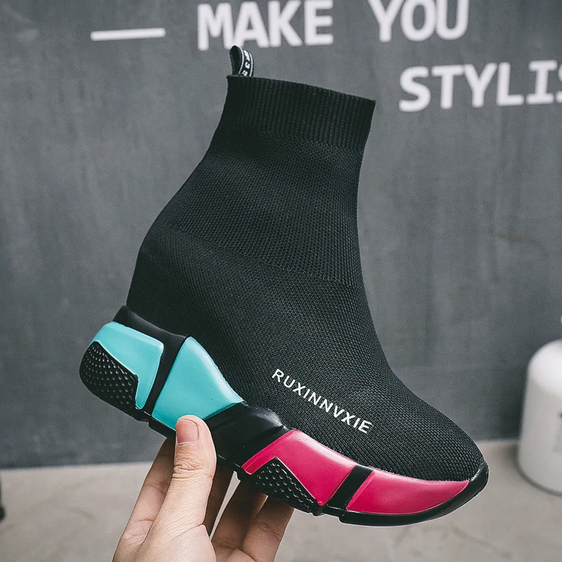 Sock Boots Woman Hided Wedge Platform Female Casual Shoes 2019 Autumn ...