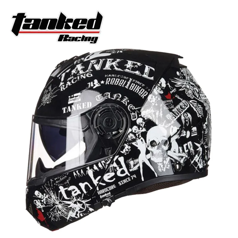 Motocross Tanked Racing Double Lens Flip Up Motorcycle Helmet Open Face ...