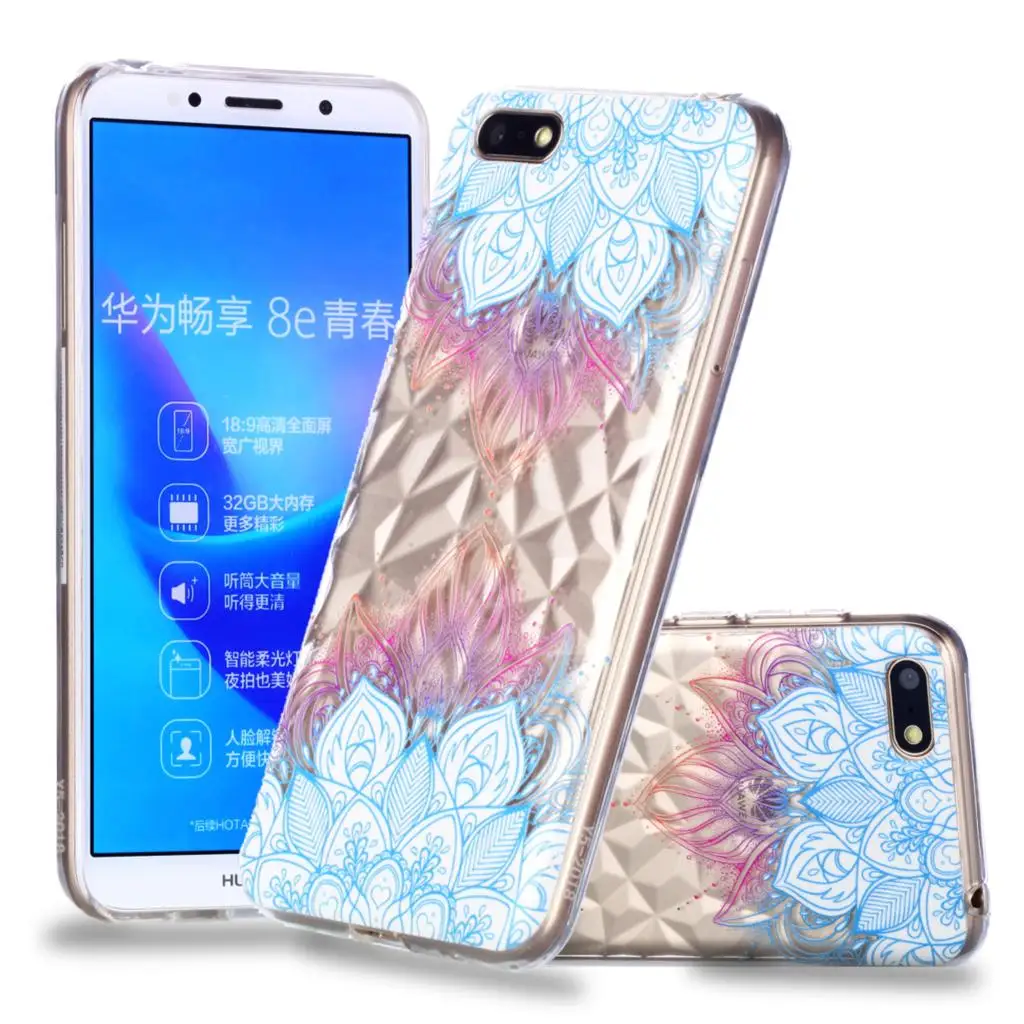 For Huawei Y5 Prime 2018 Case Embossed Pattern 3D Diamond Surface Soft ...