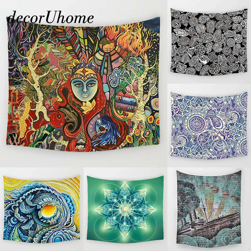 DecorUhome Abstract Tapestry Wall Hanging Decor Geometric Flowers Print ...