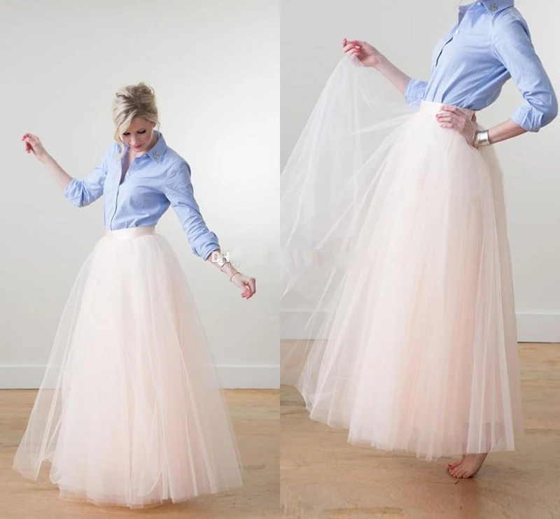 Hot Fashion Ivory White Floor Length Skirts For Women Tulle Multi Layers Tutu Poofy Long Skirts