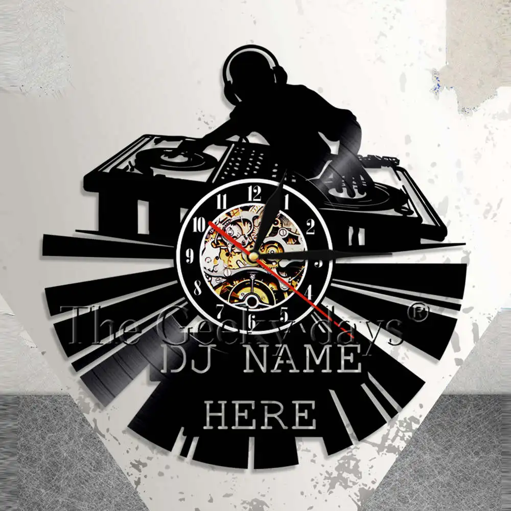 DJ Vinyl Record Clock Custom Modern Wall Clock Personalized DJ Name On ...