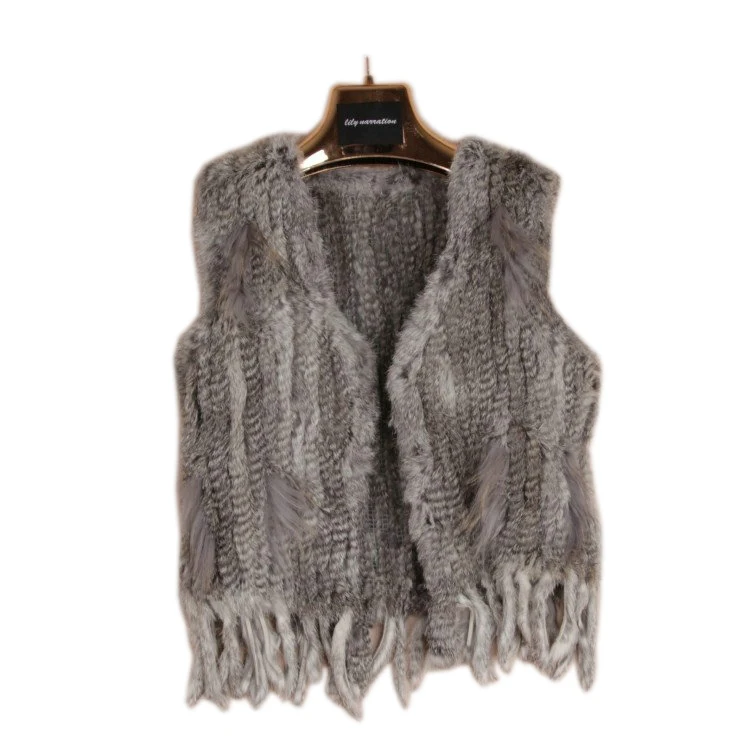 O envio gratuito de 2021 pele coelho malha colete mulher casaco pele real natural coelho colete ...