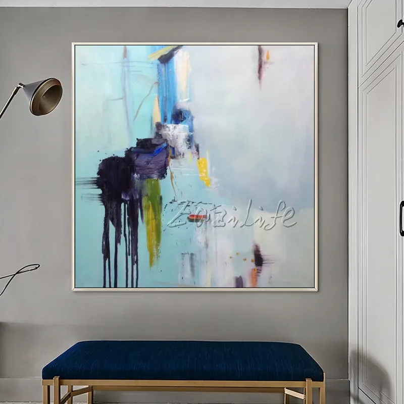 Modern abstract acrylic canvas painting hand pained abstract color art ...