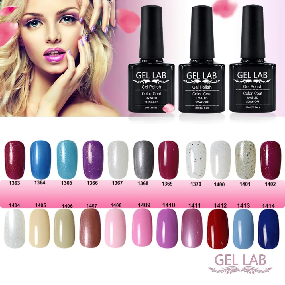 GEL LAB Colors 10ml Soak Off UV/LED Gel Polish Top Base Coat Foundation ...