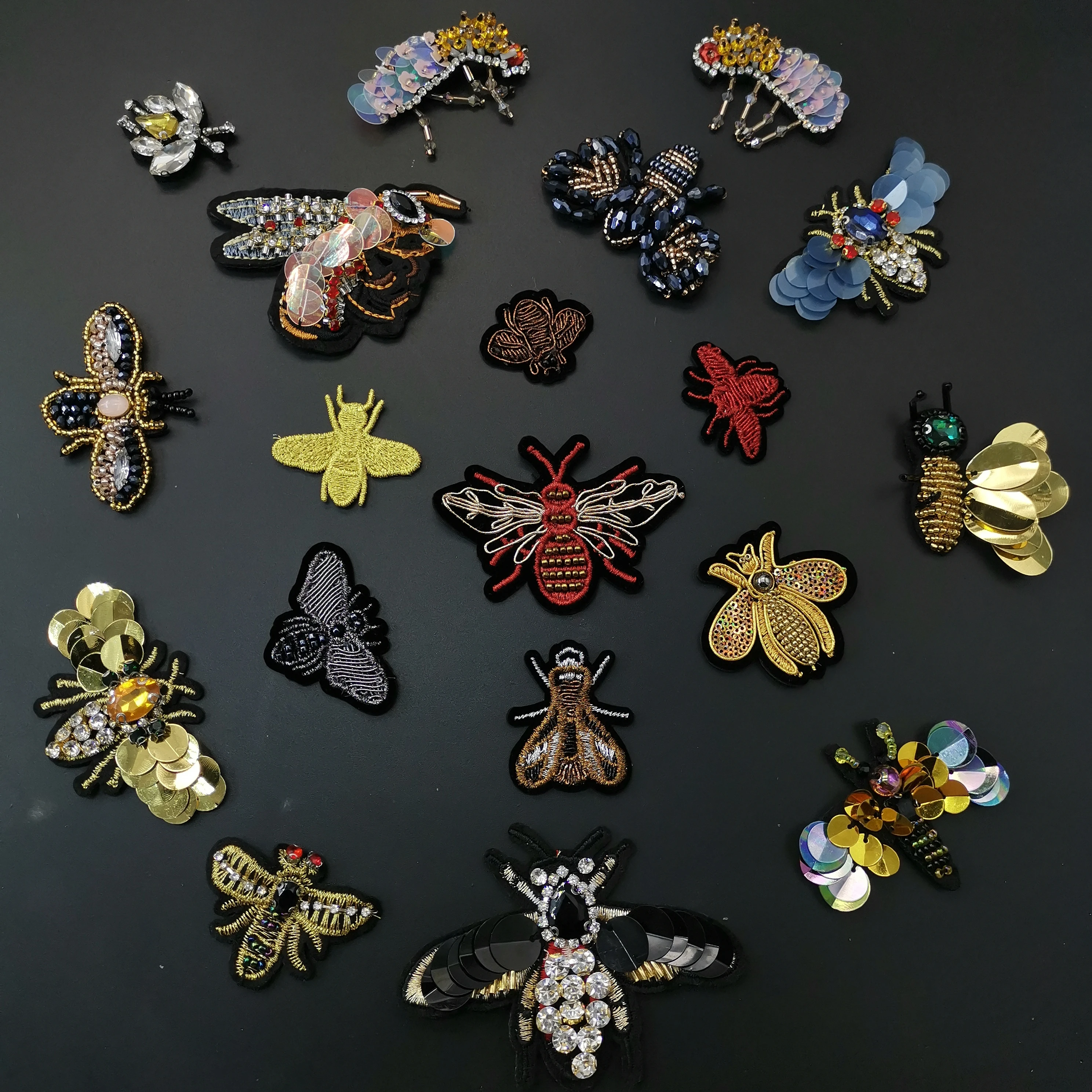 Bees sequins Rhinestones bead brooch patches applique sew on beading ...