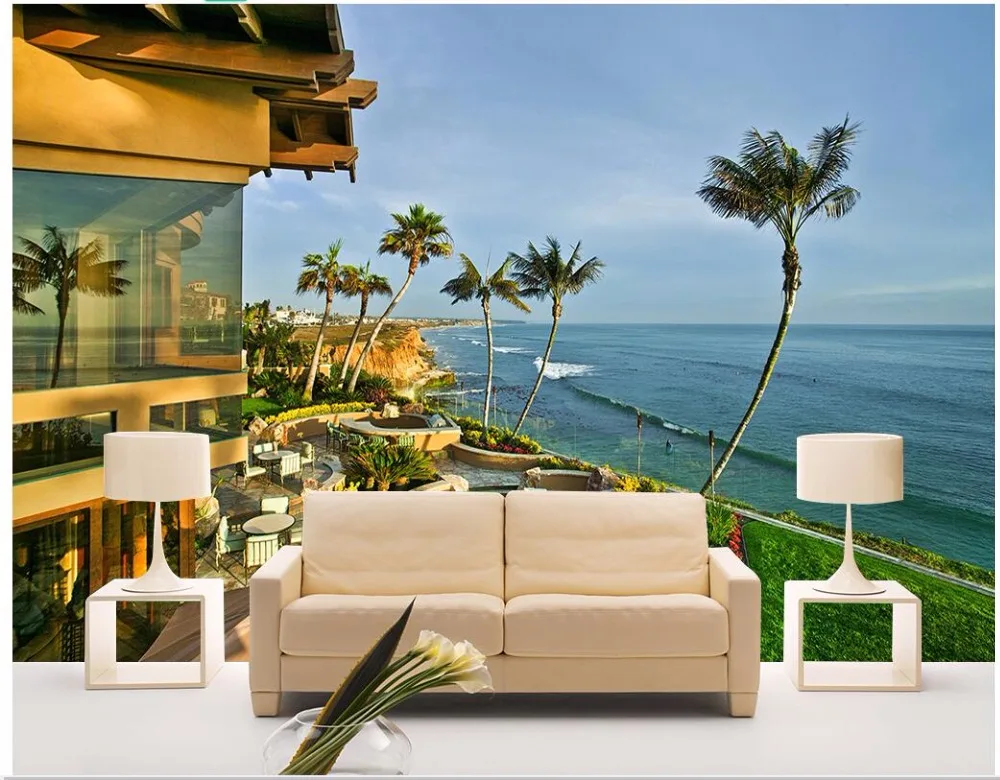custom-mural-3d-photo-wallpaper-seaside-villa-sea-view-room-home-decor