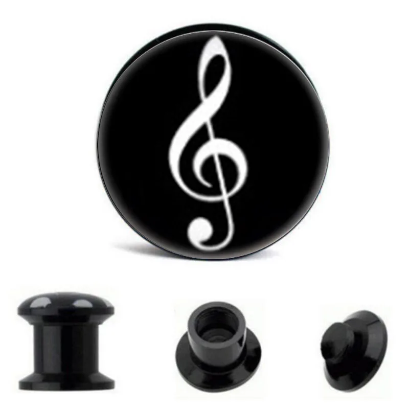 1 Pair Black Acrylic musical note Ear Plugs Flesh Tunnels Ear Gauge ...