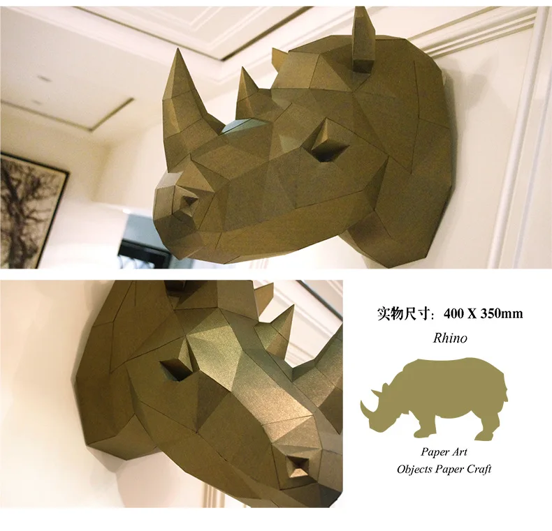 3D Paper Model Rhinoceros Rhino Head papercraft animal home decor wall ...