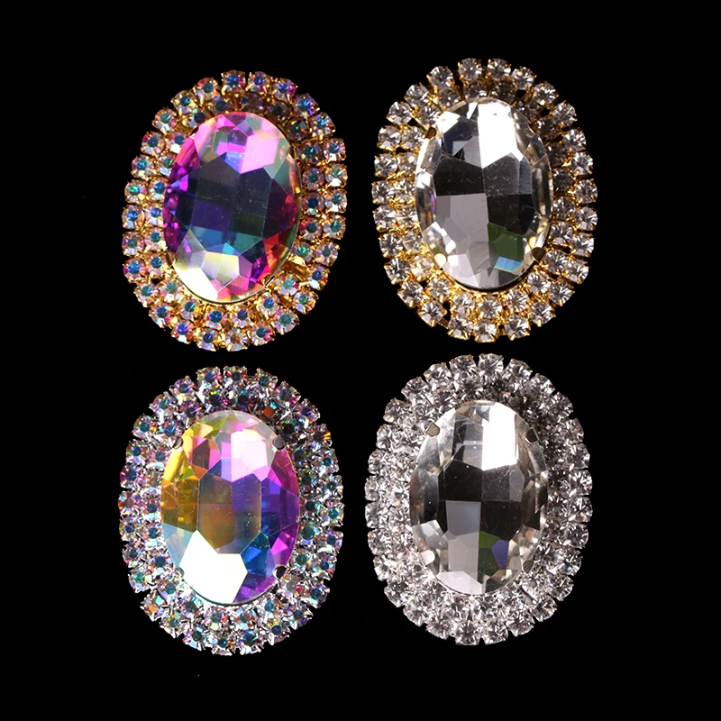 4 pcs 4.5 X 3.4 cm Oval Crystal Rhinestones Shank Buttons for Coat ...