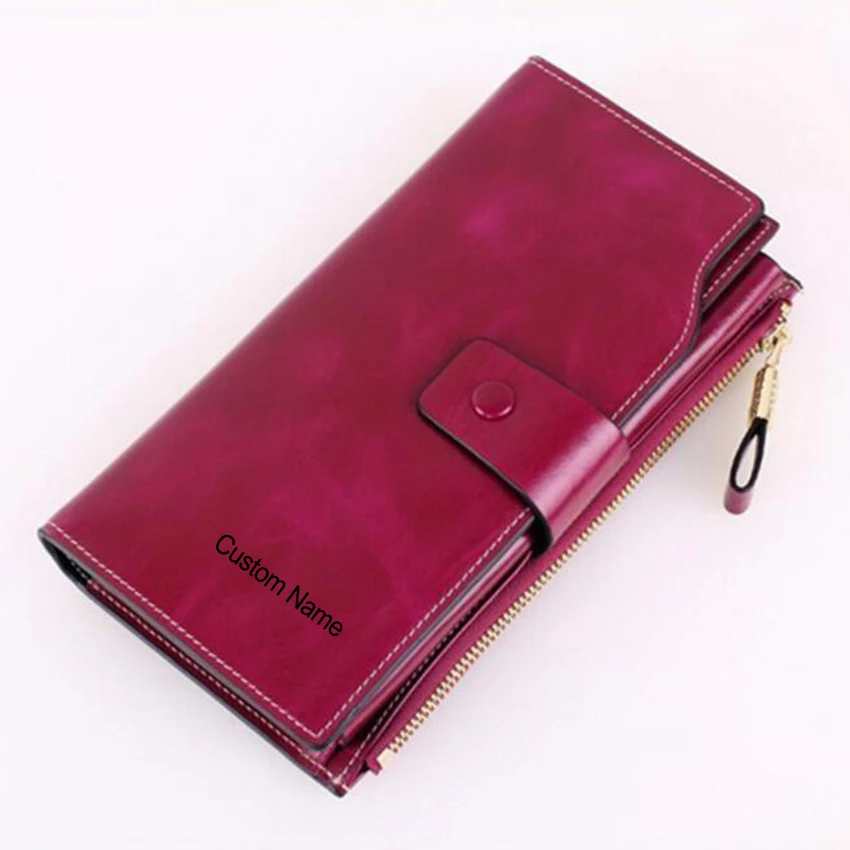 Engraved Name Wallet for Women Brand Genuine Leather Wallet Zipper Coin ...
