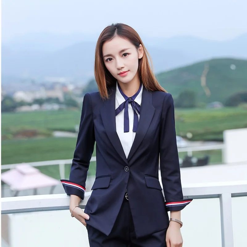 Fashion Navy Blue Fall Winter Formal Blazers & Jackets Coat for Ladies ...